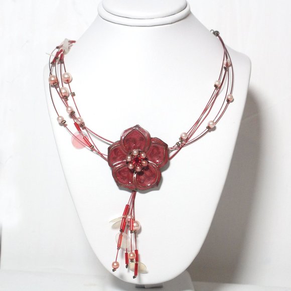 Vclm | Jewelry | Vintage Y2k Vclm Floral Pink Red Pearl Rhinestone ...